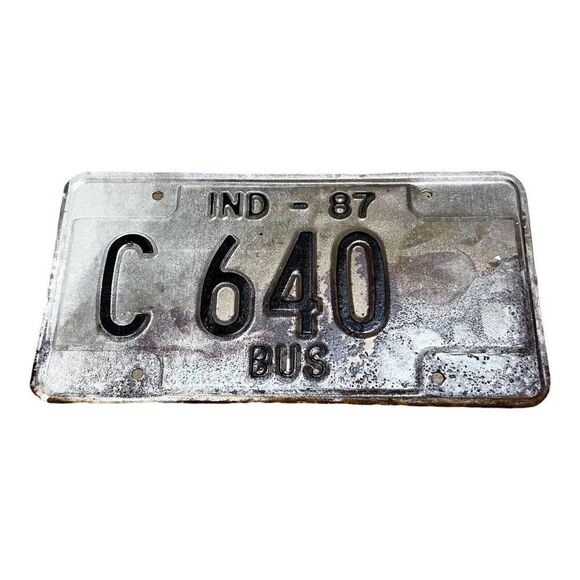 Other | Vintage Indiana Bus License Plate 1987original Tag White Rustic ...